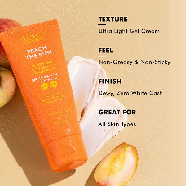 Hybrid Peach Sunscreen | SPF 50 PA++++ | Zero Whitecast – Conscious Chemist